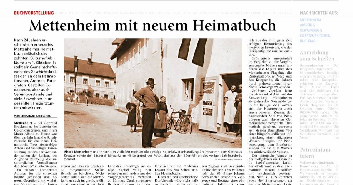 Mettenheim mit neuem Heimatbuch - OVB Heimatzeitungen