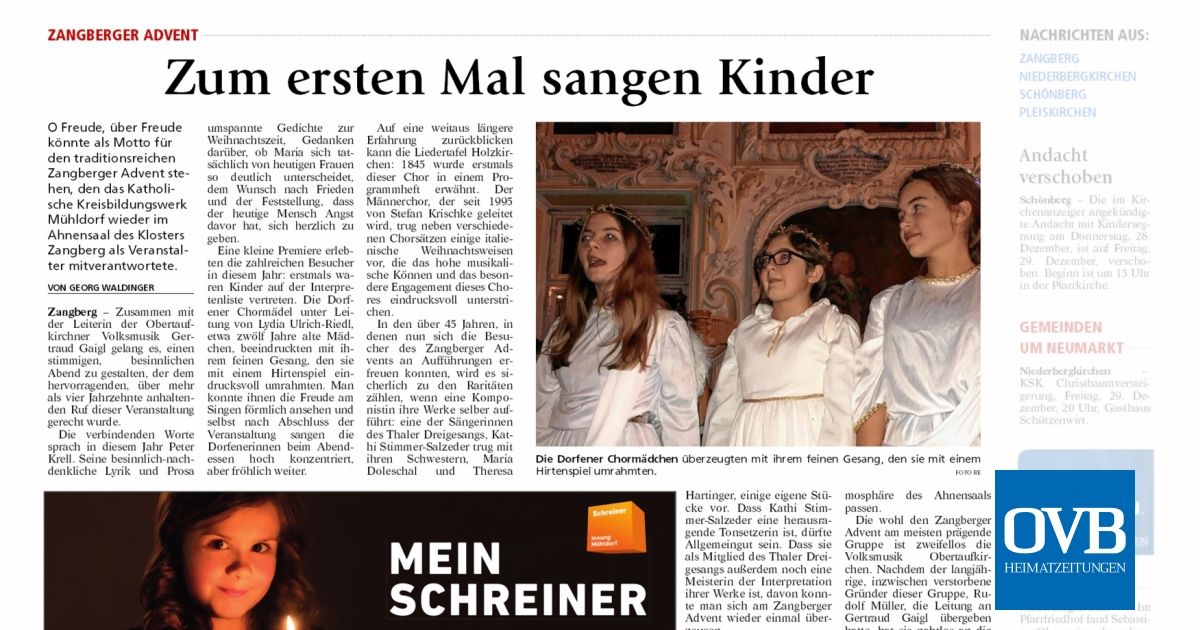 Zum ersten Mal sangen Kinder - OVB Heimatzeitungen