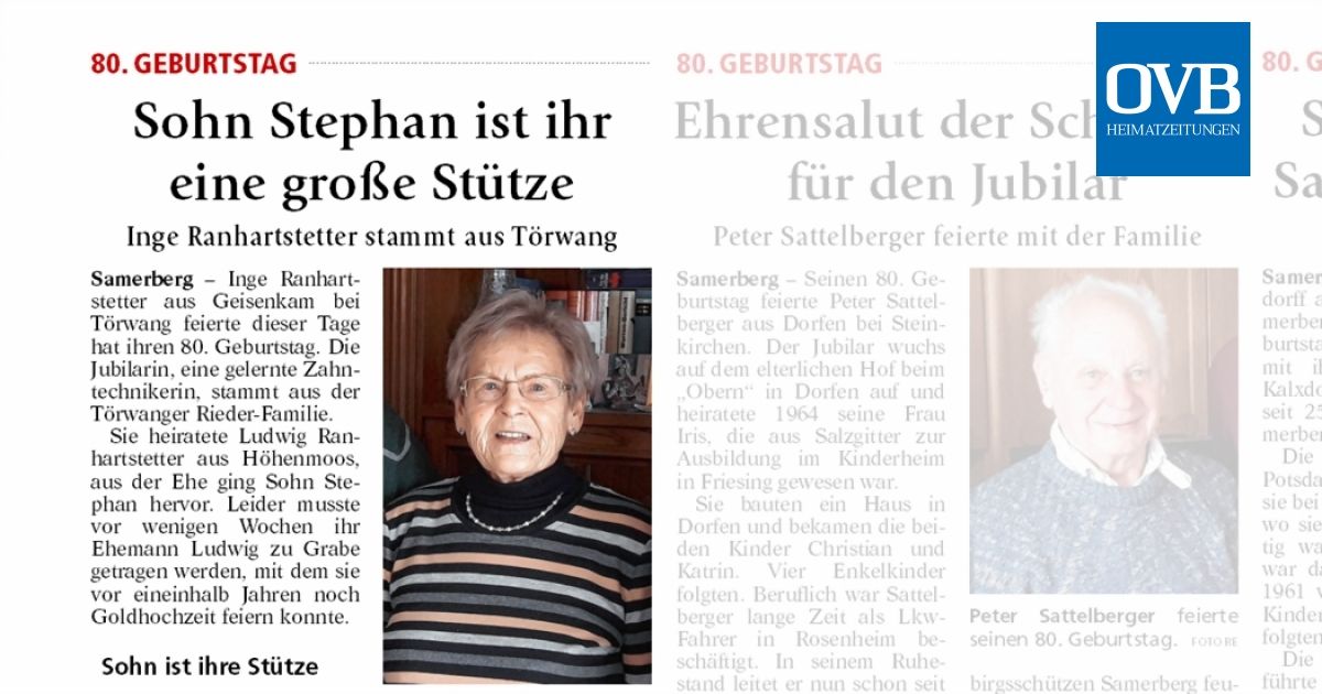 Sohn Stephan ist ihr eine große Stütze - OVB Heimatzeitungen