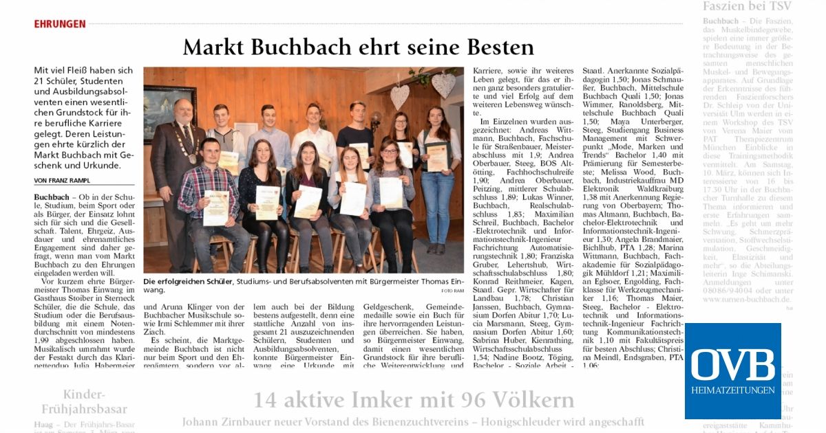 Markt Buchbach ehrt seine Besten - OVB Heimatzeitungen