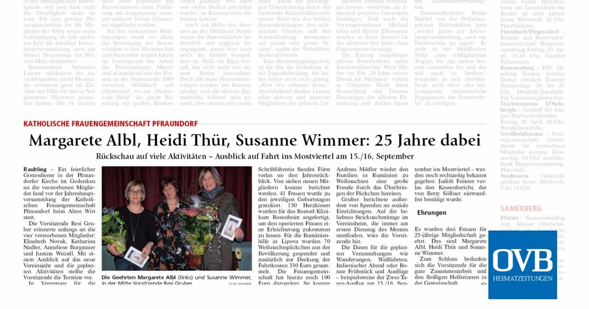 Margarete Albl, Heidi Thür, Susanne Wimmer: 25 Jahre dabei - OVB ...