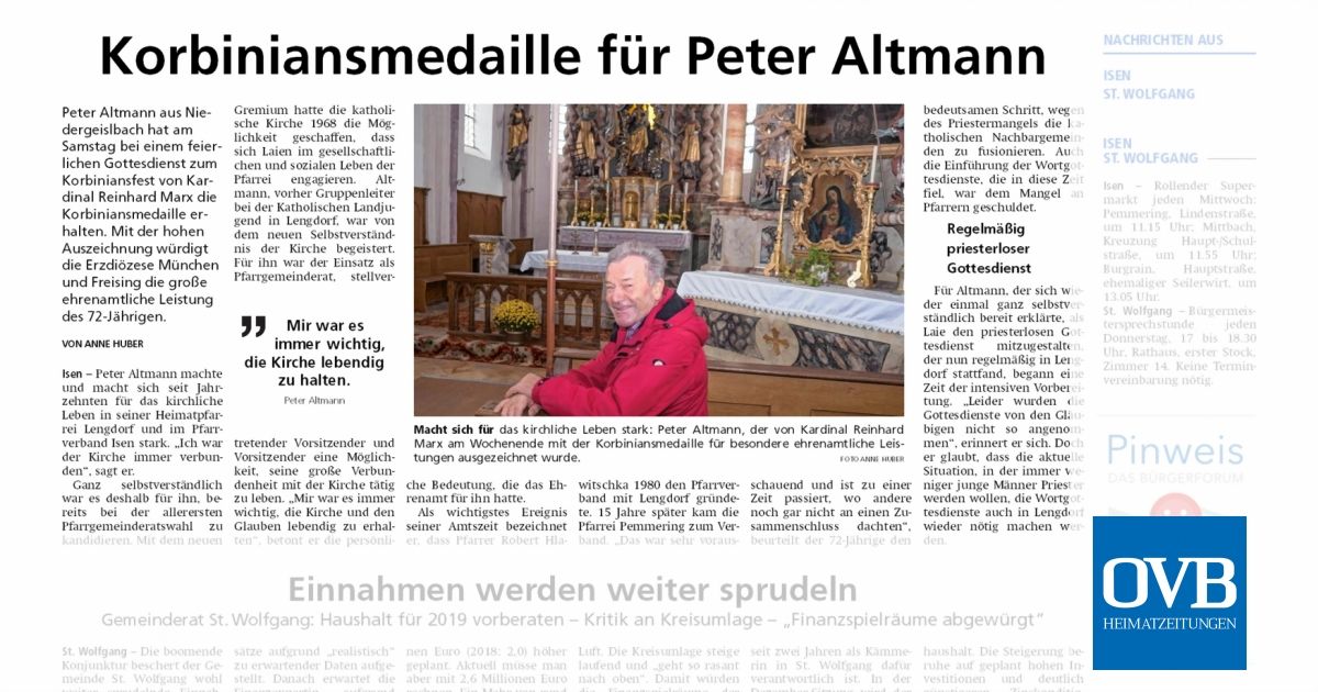 Korbiniansmedaille für Peter Altmann - OVB Heimatzeitungen