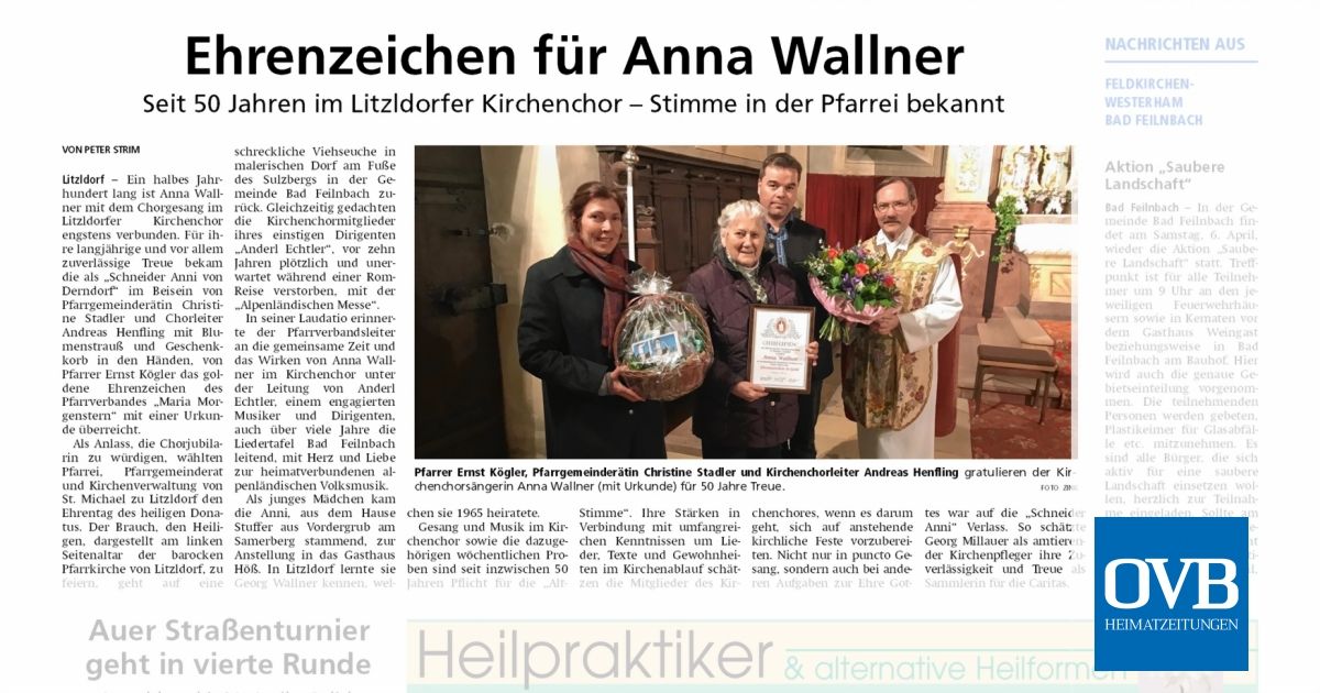 Ehrenzeichen für Anna Wallner - OVB Heimatzeitungen