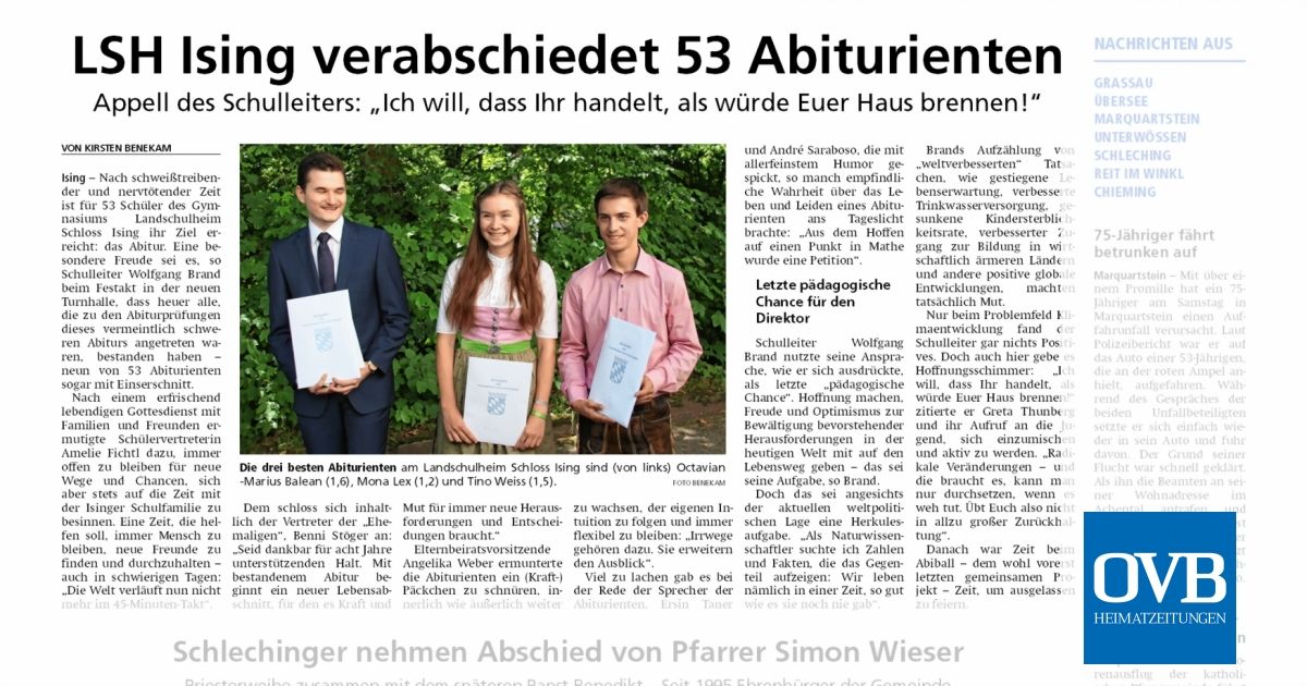 LSH Ising verabschiedet 53 Abiturienten - OVB Heimatzeitungen