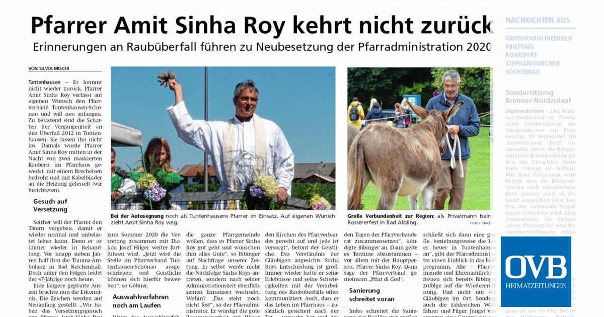 Pfarrer Amit Sinha Roy kehrt nicht zurück - OVB Heimatzeitungen