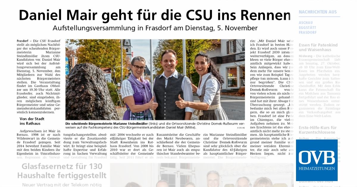 Daniel Mair geht für die CSU ins Rennen - OVB Heimatzeitungen