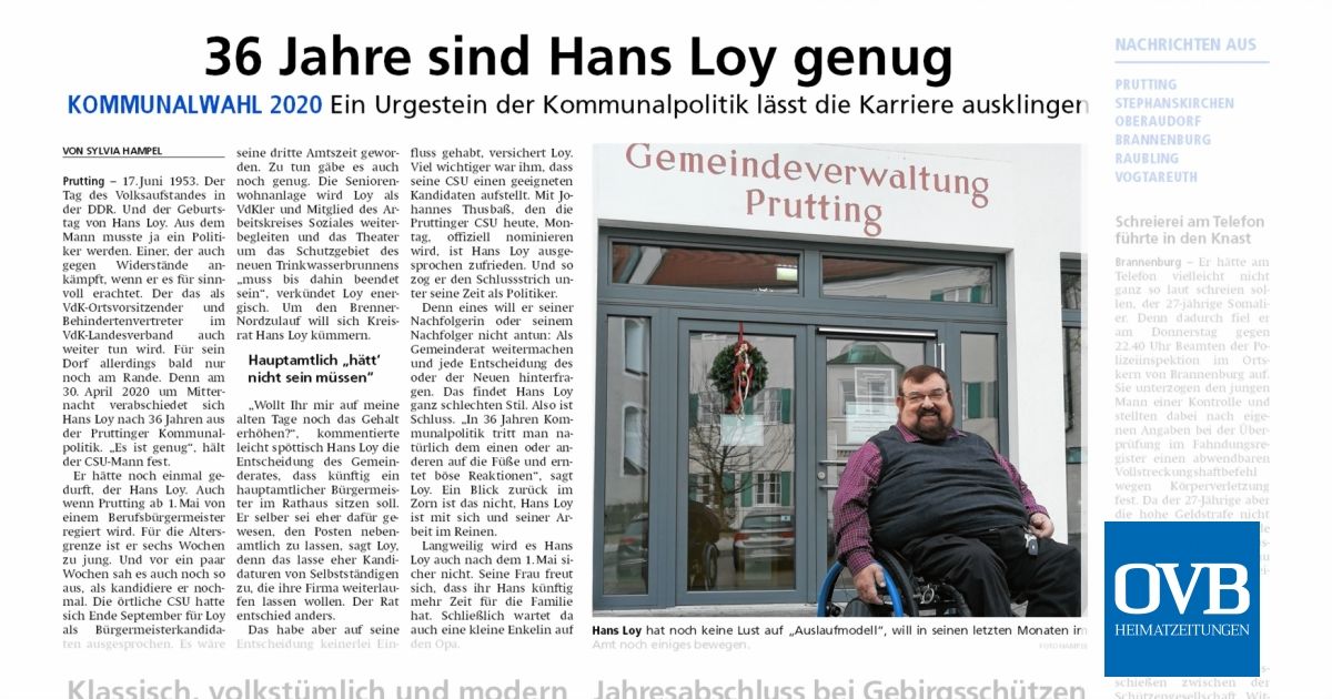 36 Jahre sind Hans Loy genug - OVB Heimatzeitungen