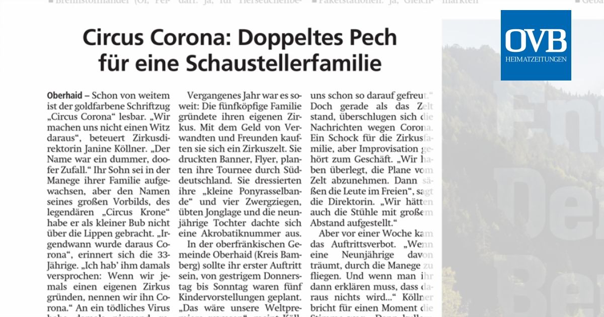 Circus Corona: Doppeltes Pech für eine Schaustellerfamilie - OVB ...
