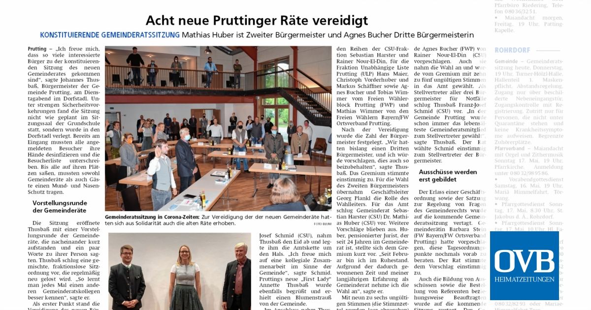 Acht neue Pruttinger Räte vereidigt - OVB Heimatzeitungen