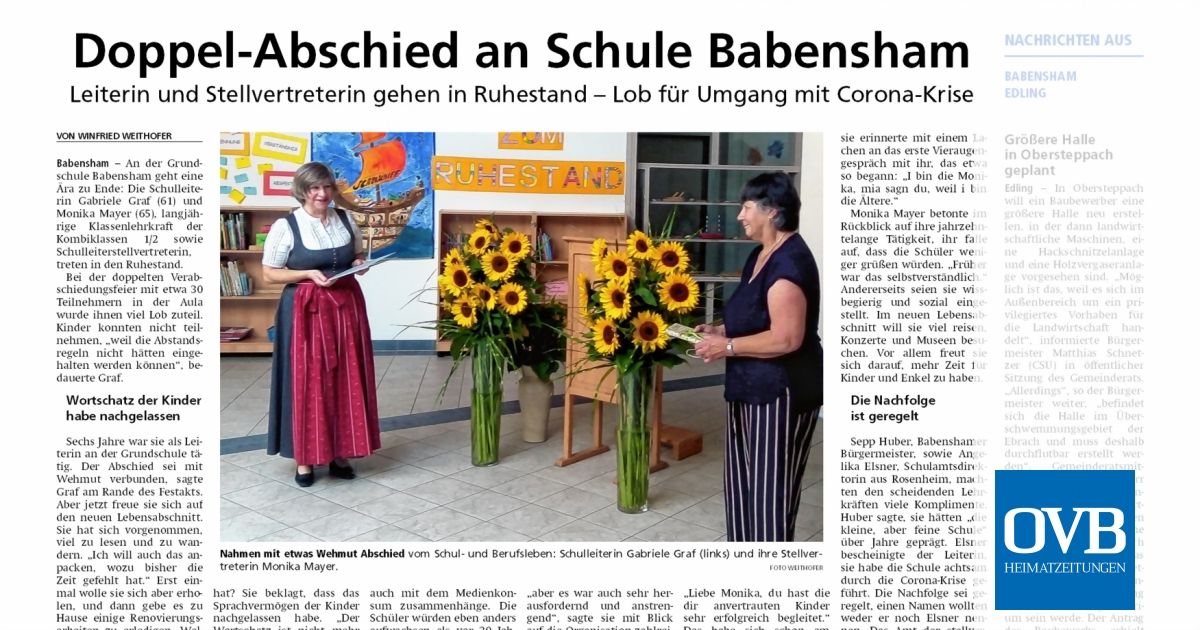 Doppel-Abschied an Schule Babensham - OVB Heimatzeitungen