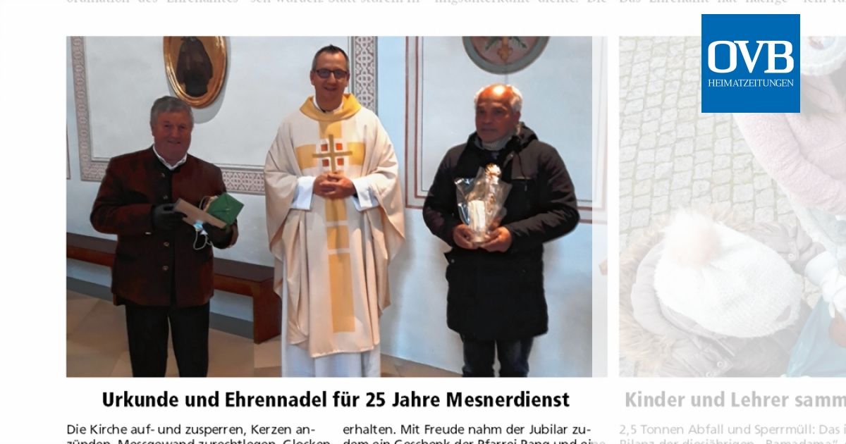 Urkunde und Ehrennadel für 25 Jahre Mesnerdienst - OVB Heimatzeitungen