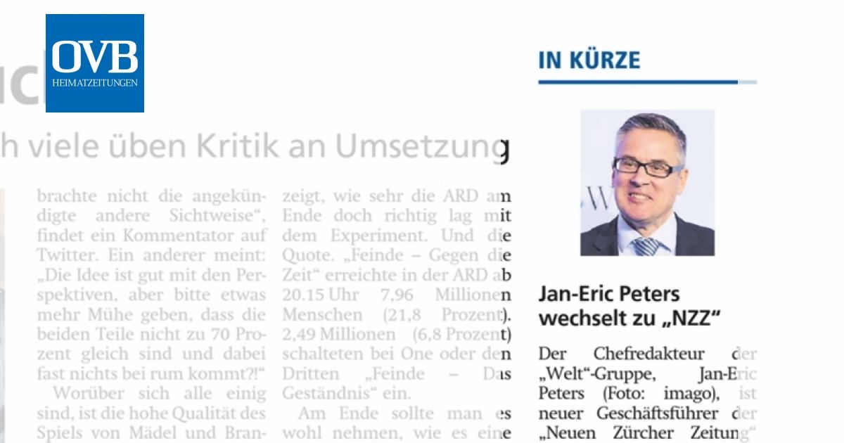 Jan-Eric Peters wechselt zu „NZZ“ - OVB Heimatzeitungen