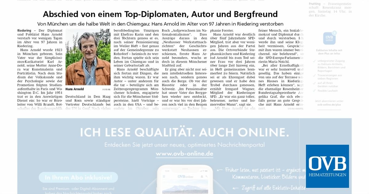 Abschied von einem Top-Diplomaten, Autor und Bergfreund - OVB Heimatzeitungen