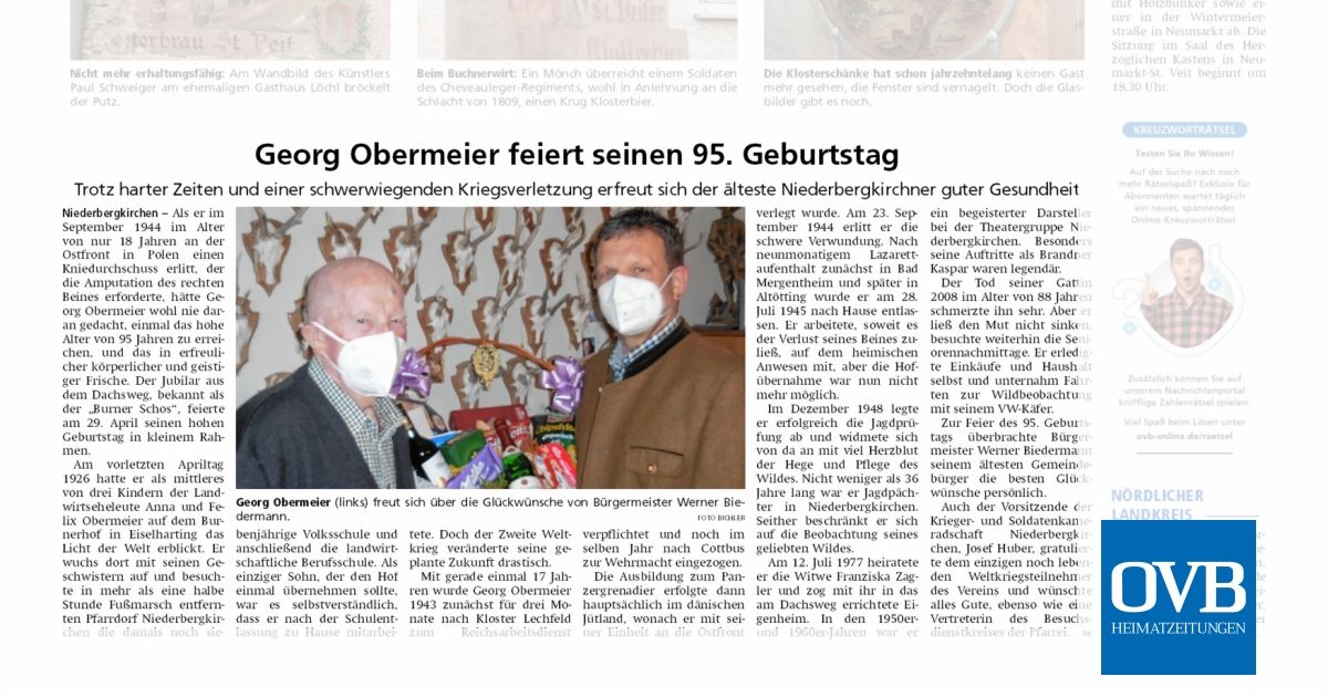 Georg Obermeier feiert seinen 95. Geburtstag - OVB Heimatzeitungen