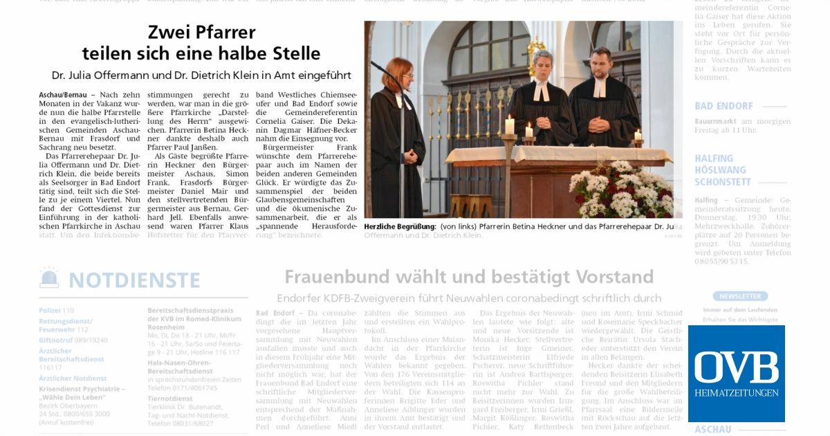 Zwei Pfarrerteilen sich eine halbe Stelle - OVB Heimatzeitungen