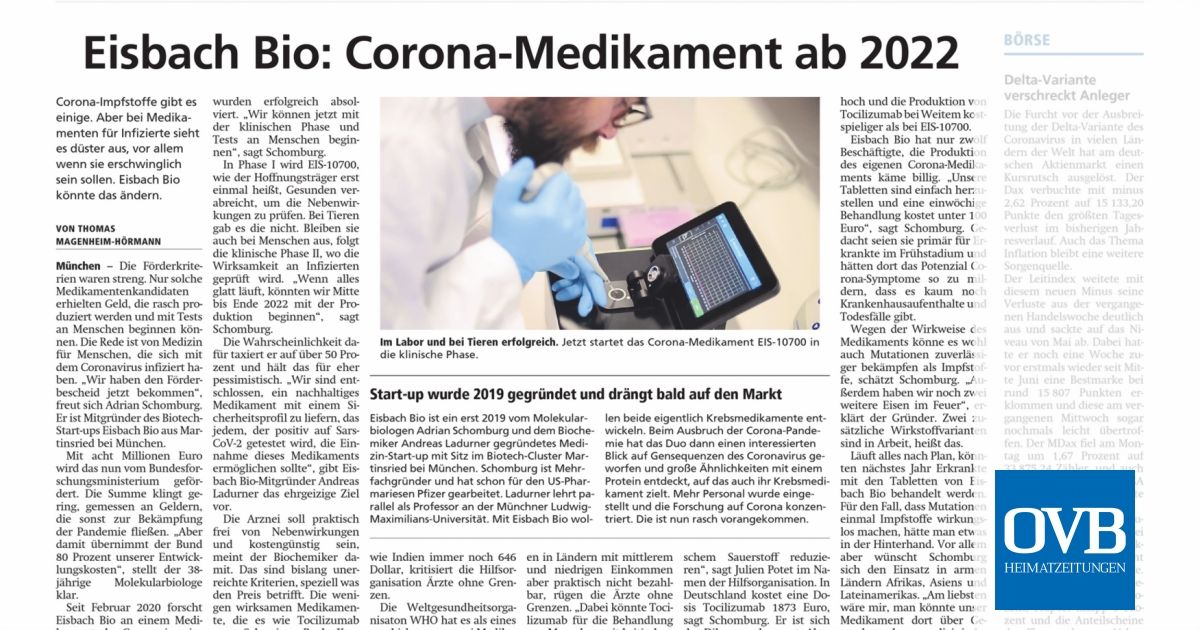 Eisbach Bio: Corona-Medikament ab 2022 - OVB Heimatzeitungen