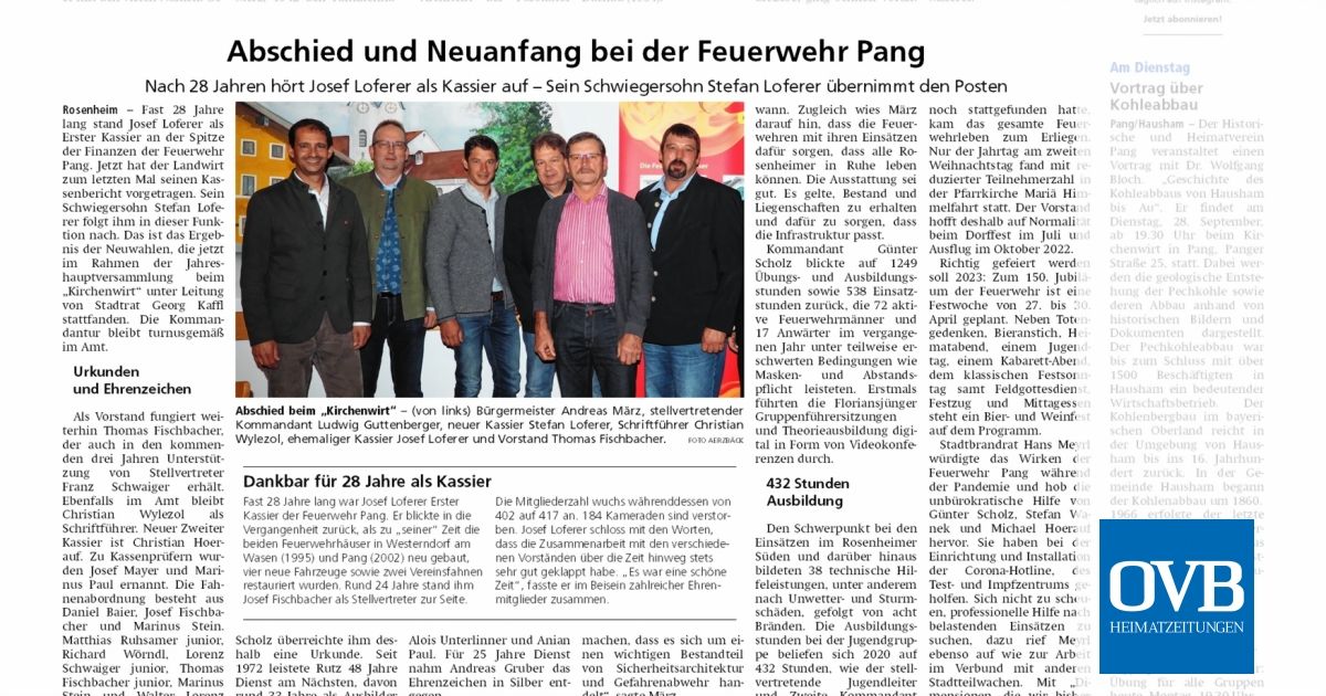 Abschied und Neuanfang bei der Feuerwehr Pang - OVB Heimatzeitungen