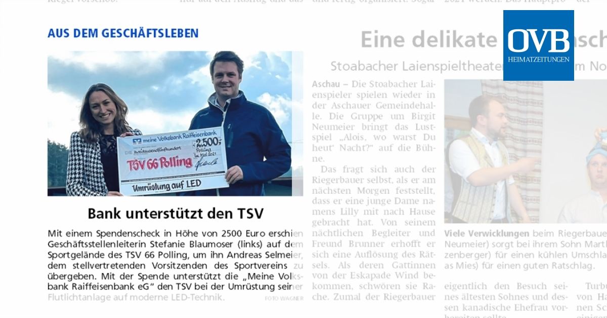 Bank unterstützt den TSV - OVB Heimatzeitungen