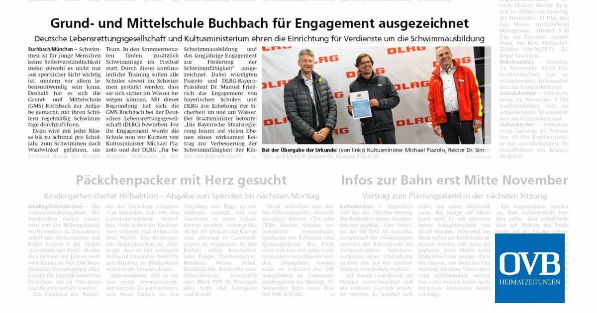 Grund- und Mittelschule Buchbach für Engagement ausgezeichnet - OVB Heimatzeitungen