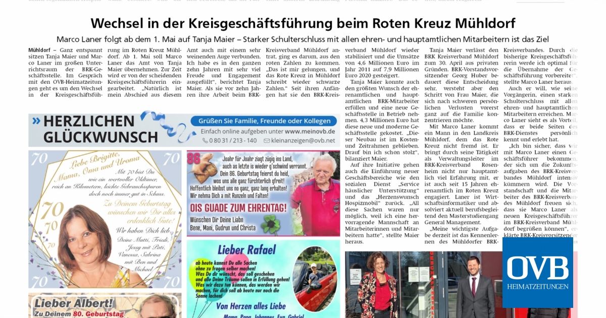 Wechsel in der Kreisgeschäftsführung beim Roten Kreuz Mühldorf - OVB Heimatzeitungen