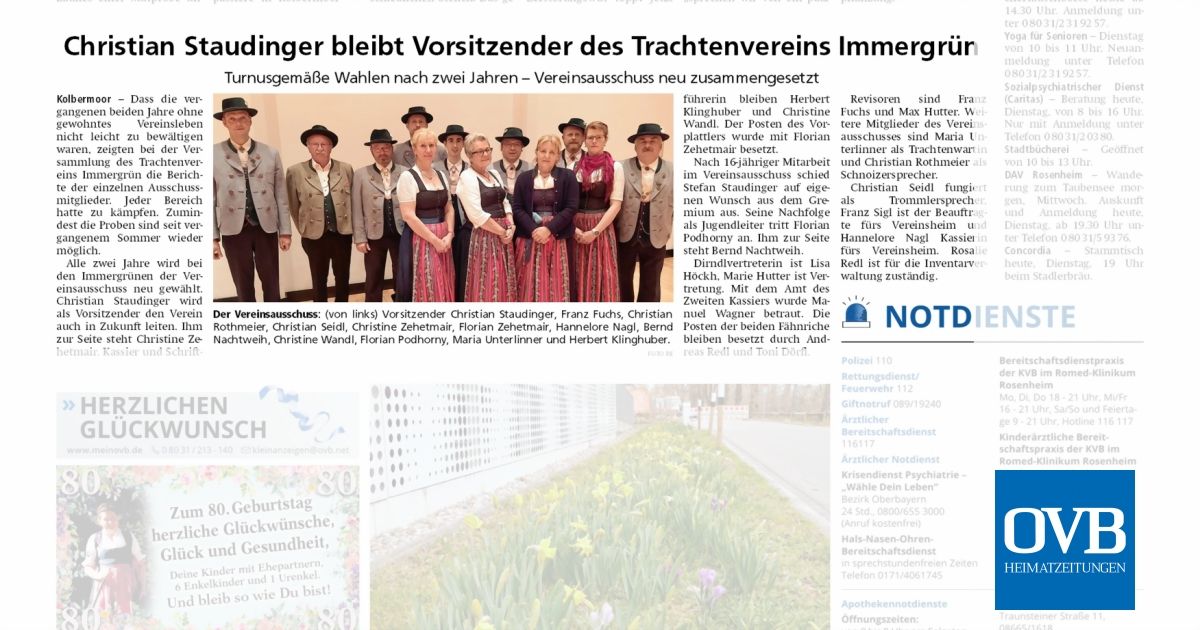Christian Staudinger bleibt Vorsitzender des Trachtenvereins Immergrün ...