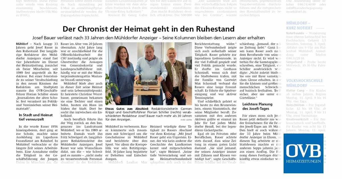 Der Chronist der Heimat geht in den Ruhestand - OVB Heimatzeitungen