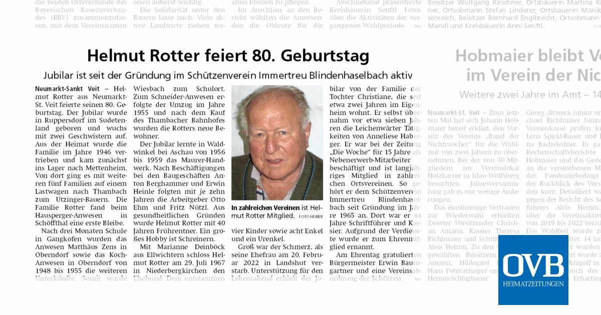Helmut Rotter feiert 80. Geburtstag - OVB Heimatzeitungen