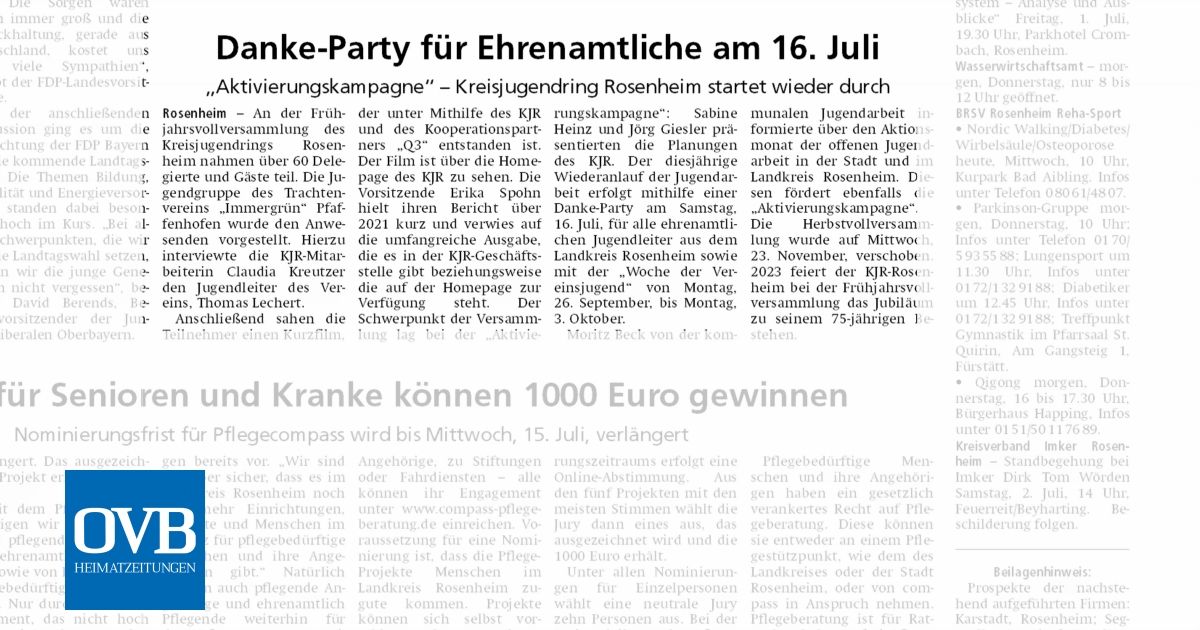 Danke-Party für Ehrenamtliche am 16. Juli - OVB Heimatzeitungen