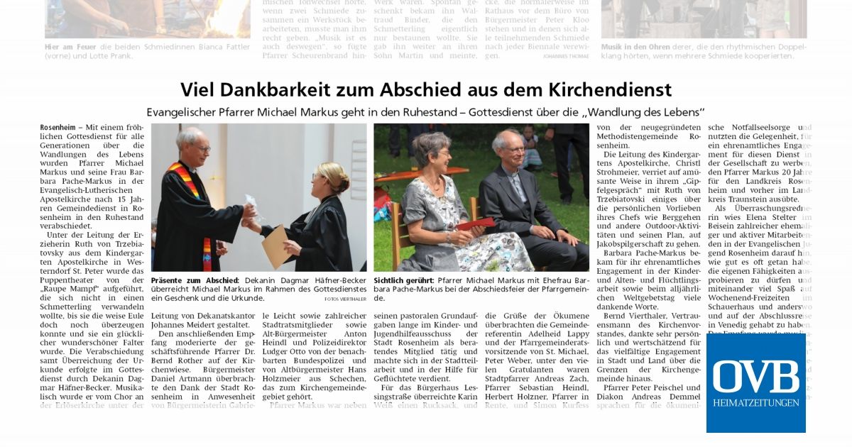 Viel Dankbarkeit zum Abschied aus dem Kirchendienst - OVB Heimatzeitungen