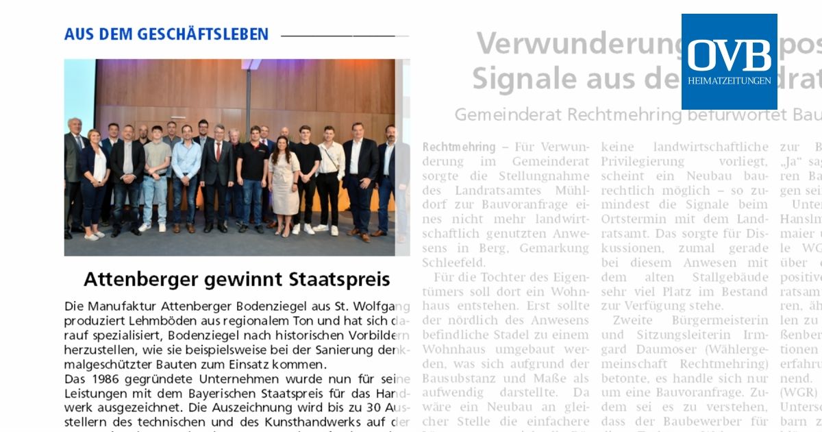 Attenberger gewinnt Staatspreis - OVB Heimatzeitungen