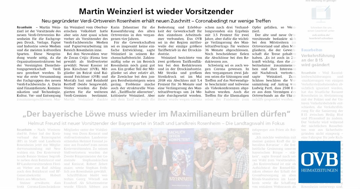 Martin Weinzierl ist wieder Vorsitzender - OVB Heimatzeitungen