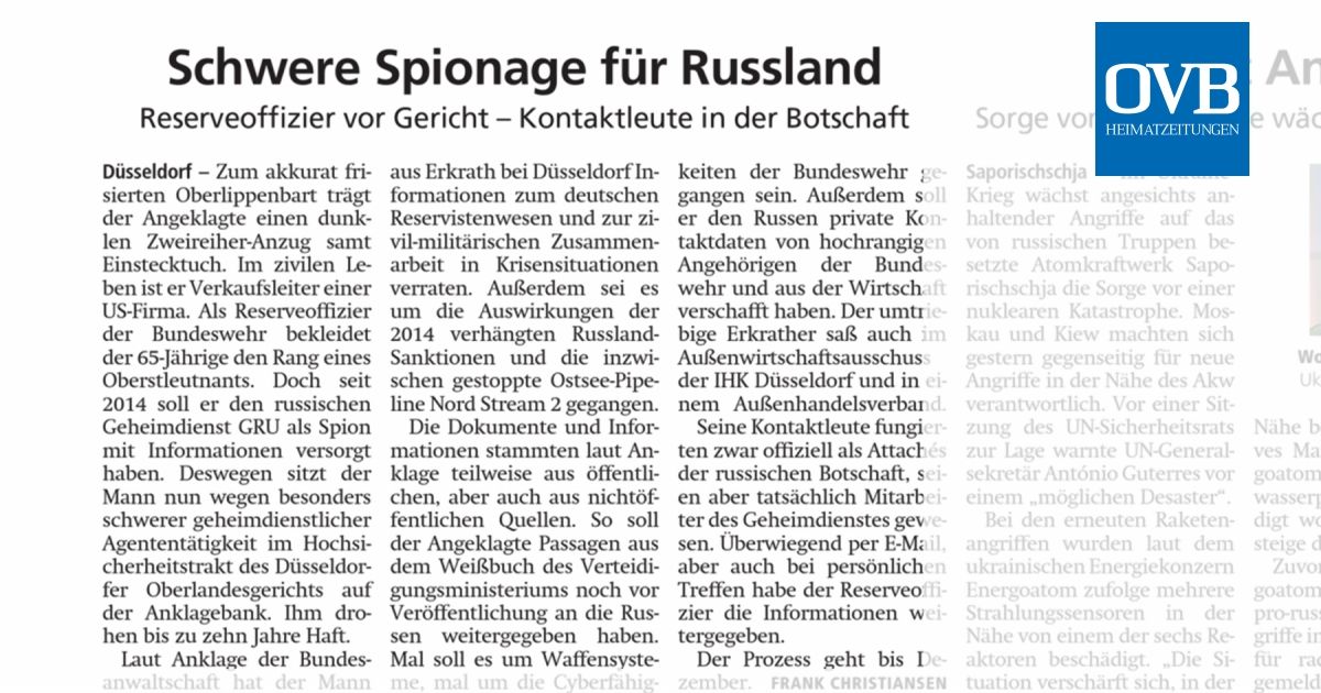 Schwere Spionage für Russland - OVB Heimatzeitungen