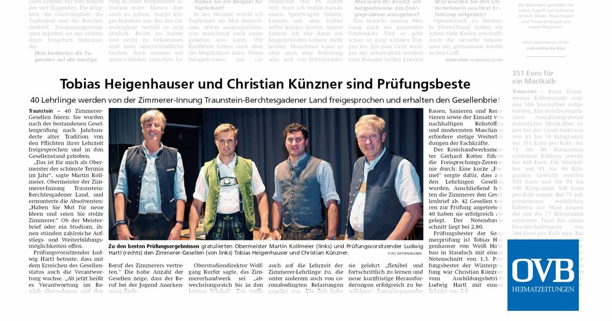 Tobias Heigenhauser und Christian Künzner sind Prüfungsbeste - OVB Heimatzeitungen