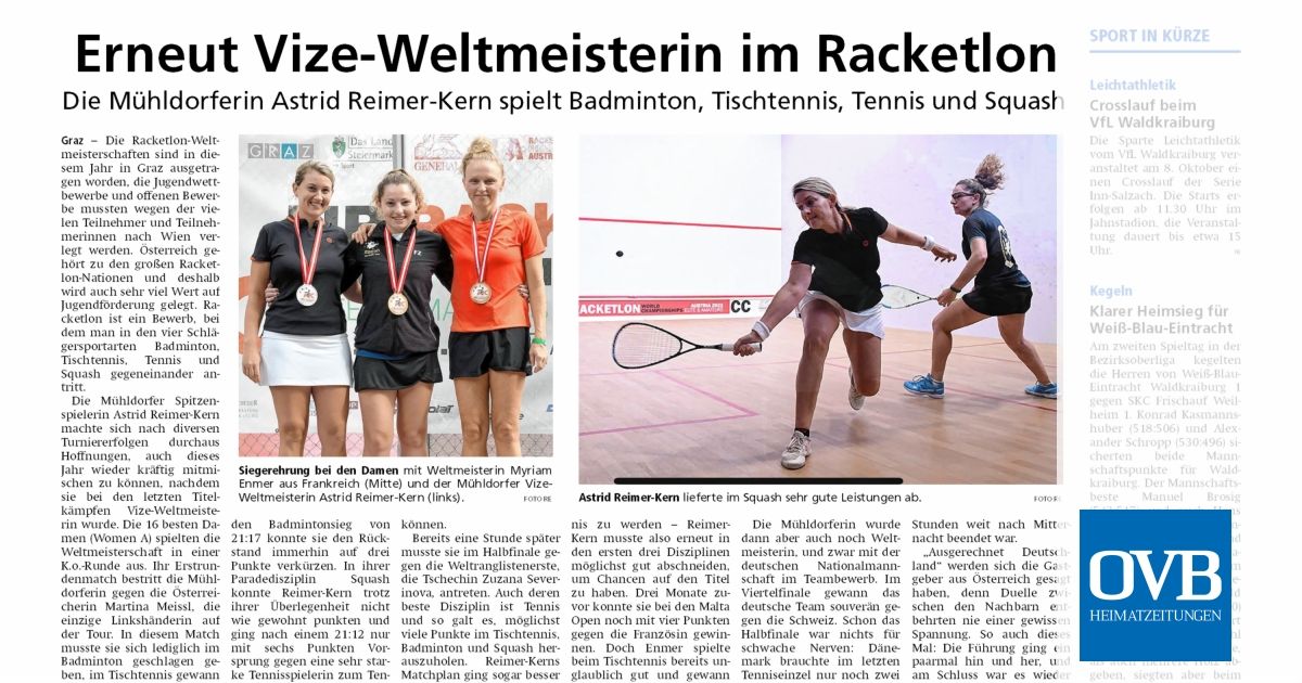Erneut Vize-Weltmeisterin im Racketlon - OVB Heimatzeitungen