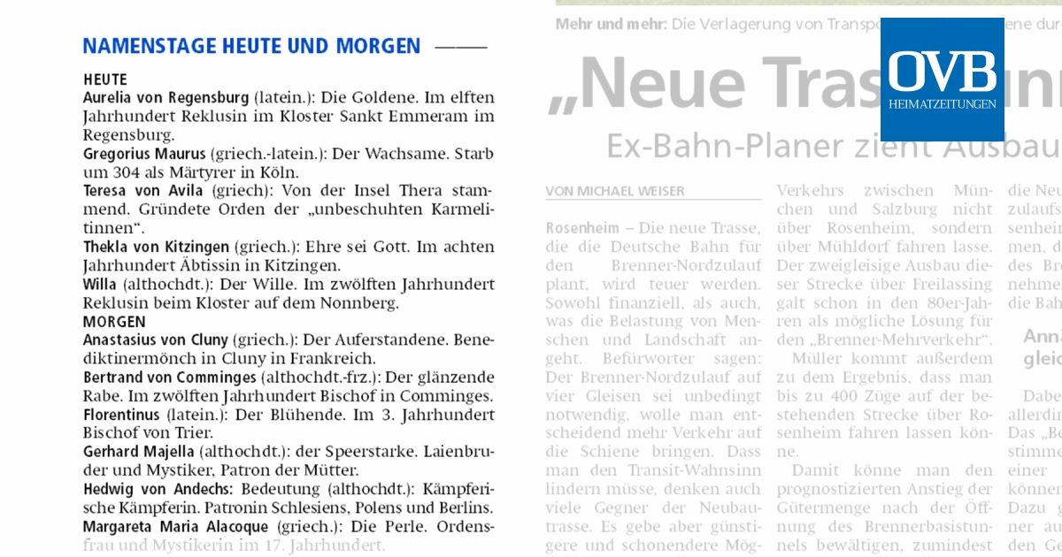 Namenstage heute und morgen - OVB Heimatzeitungen