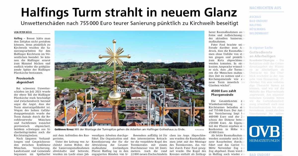 Halfings Turm strahlt in neuem Glanz - OVB Heimatzeitungen