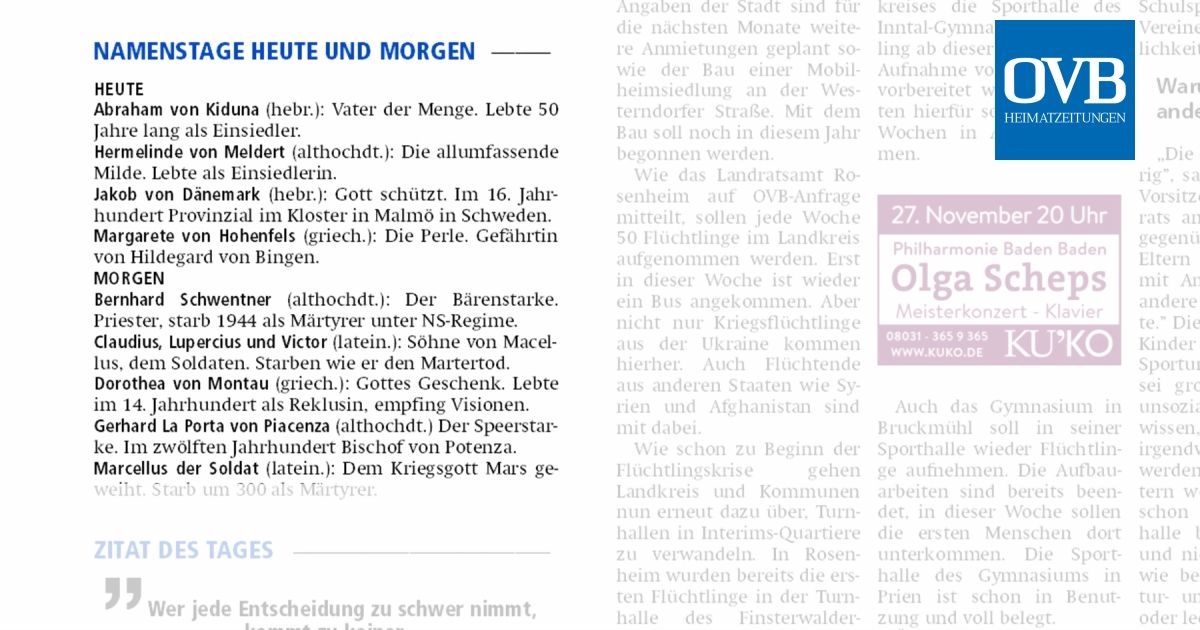 Namenstage heute und morgen - OVB Heimatzeitungen