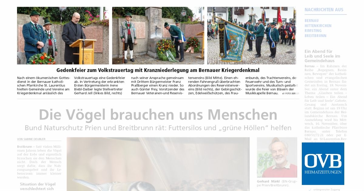 Gedenkfeier zum Volkstrauertag mit Kranzniederlegung am Bernauer Kriegerdenkmal - OVB ...