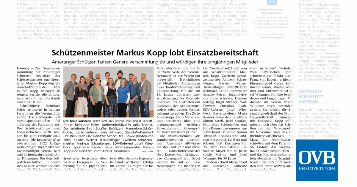 Schützenmeister Markus Kopp lobt Einsatzbereitschaft - OVB Heimatzeitungen