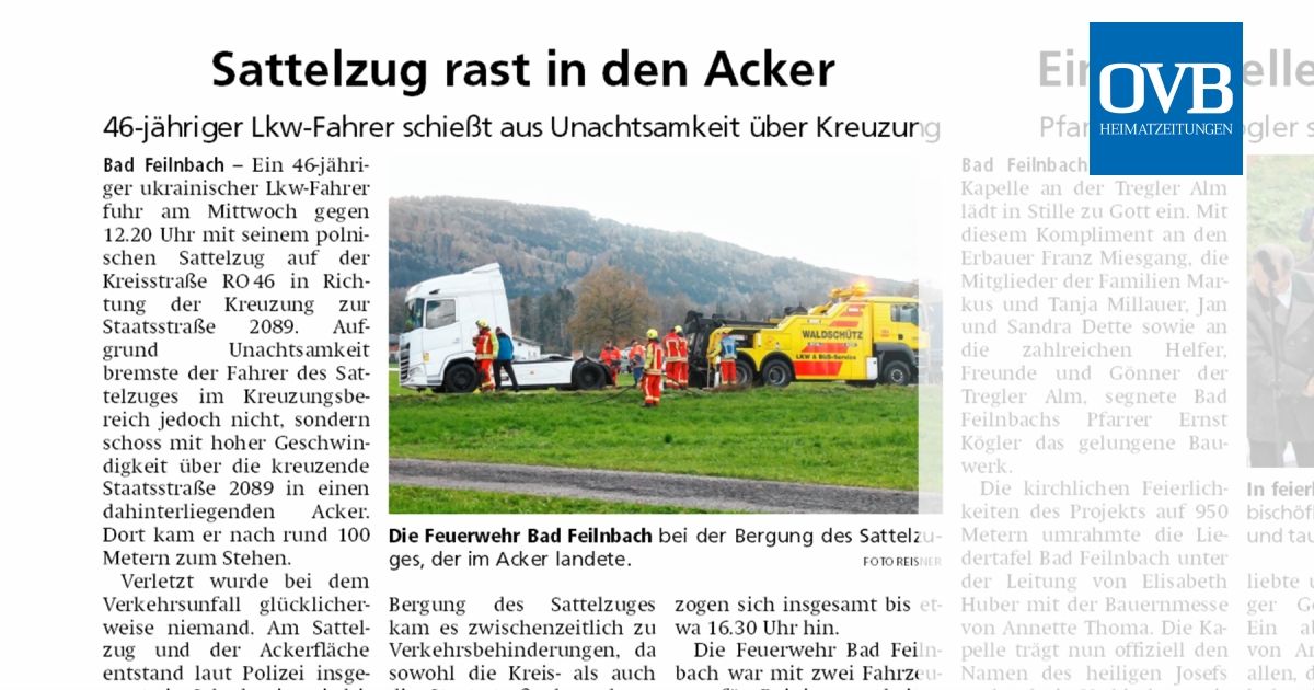 Sattelzug rast in den Acker - OVB Heimatzeitungen