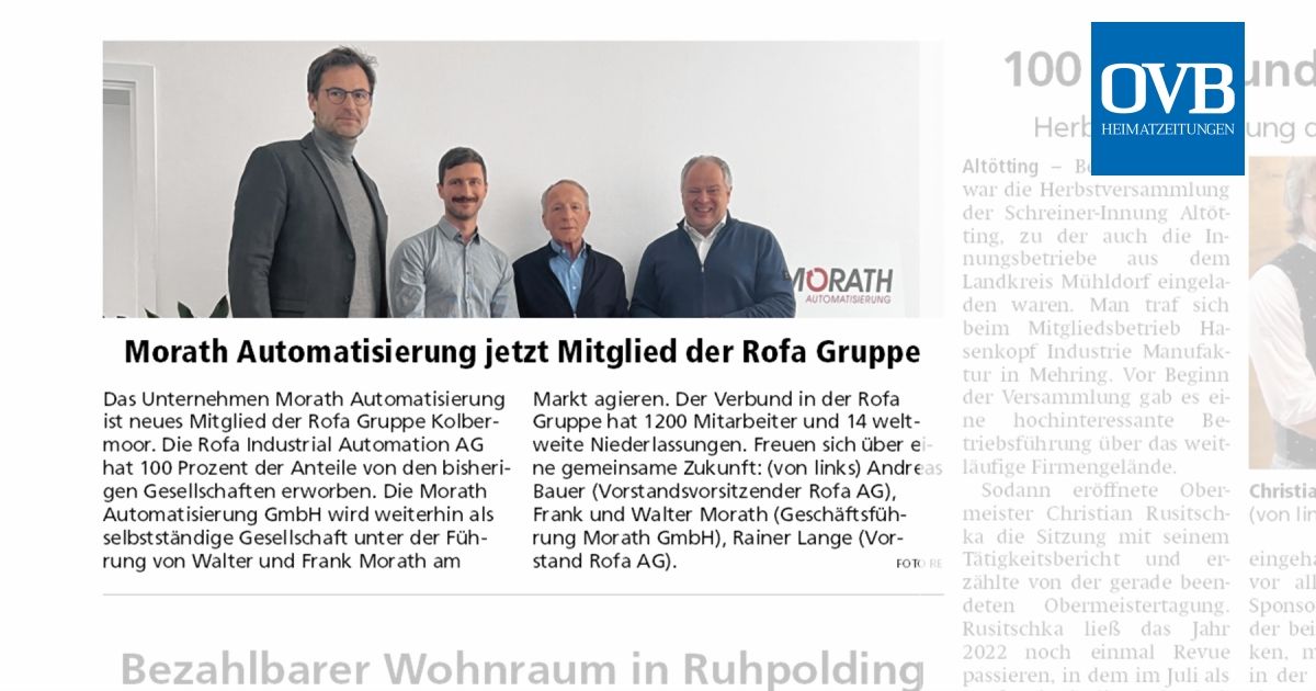 Morath Automatisierung jetzt Mitglied der Rofa Gruppe - OVB Heimatzeitungen