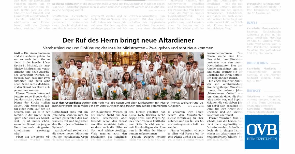 Der Ruf des Herrn bringt neue Altardiener - OVB Heimatzeitungen