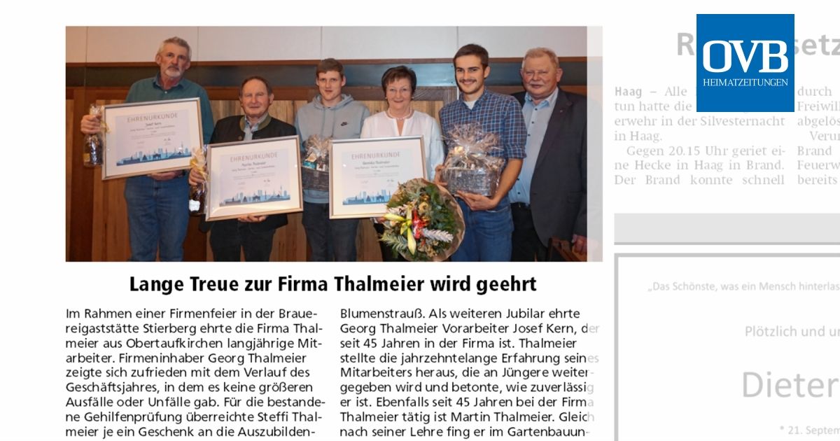 Lange Treue zur Firma Thalmeier wird geehrt - OVB Heimatzeitungen